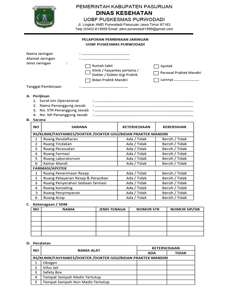 Formulir Pembinaan Jejaring Puskesmas | PDF