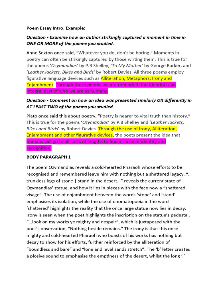 Poem Essay Paragraph Samples | PDF | Poetry