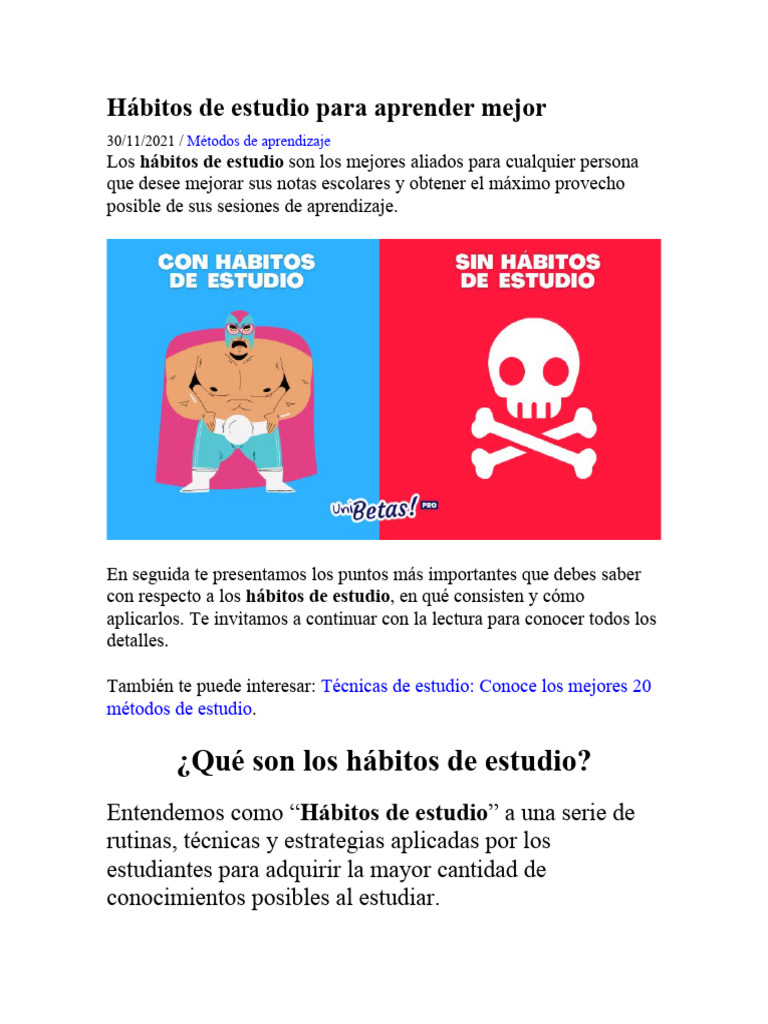 Mejores Hábitos de Estudio Efectivos | PDF | Aprendizaje | Habilidades ...