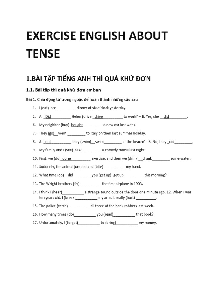 Exercise English About Tense | PDF | Language Arts & Discipline | Art