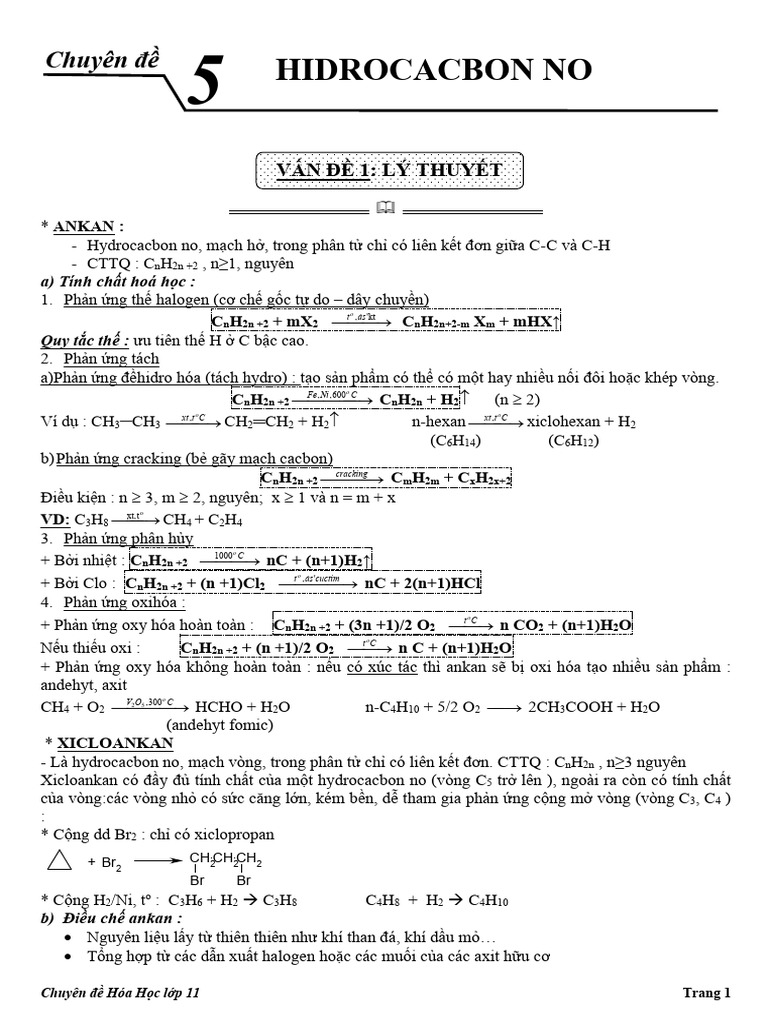 Ly Thuyet Va Cac Dang Bai Tap Chuyen de Hidrocacbon No | PDF