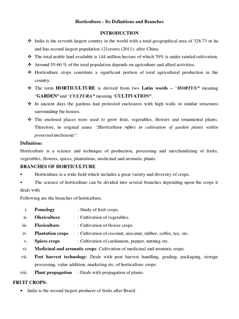 UNIT-1 Horticulture - Its Definations and Branches, Importance and Scope | PDF | Horticulture ...