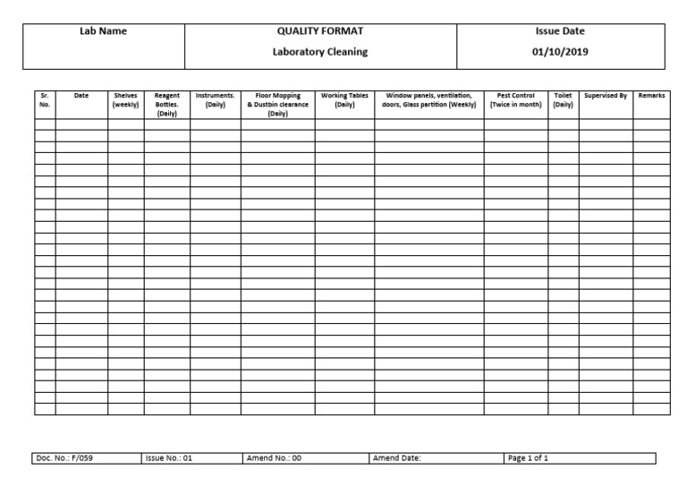 59-Laboratory Cleaning Record | PDF