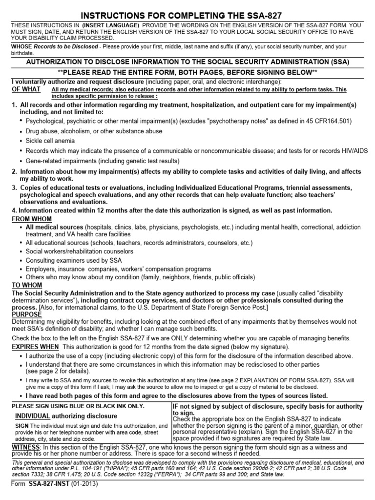 SSA-827 Form Instructions | PDF | Social Security Administration ...