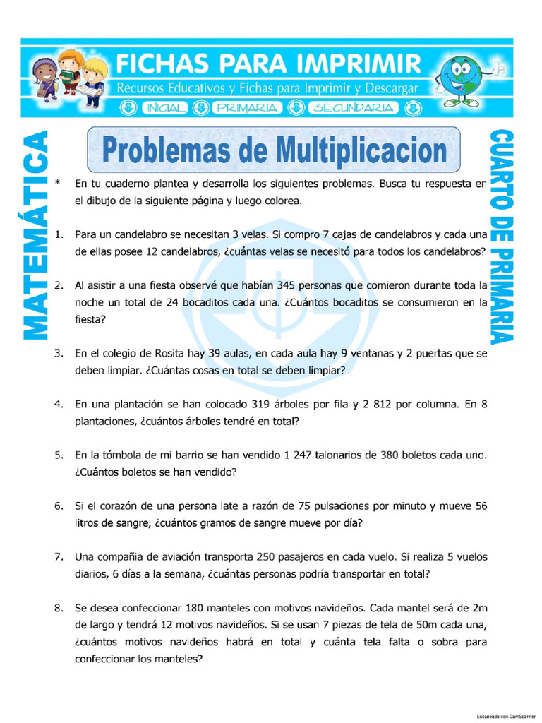 Ficha Problemas de Multiplicacion para Cuarto de Primaria | PDF