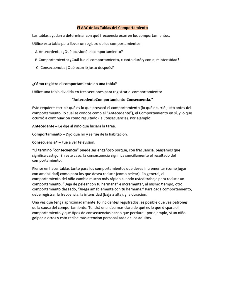 El ABC de Las Tablas Del Comportamiento | PDF