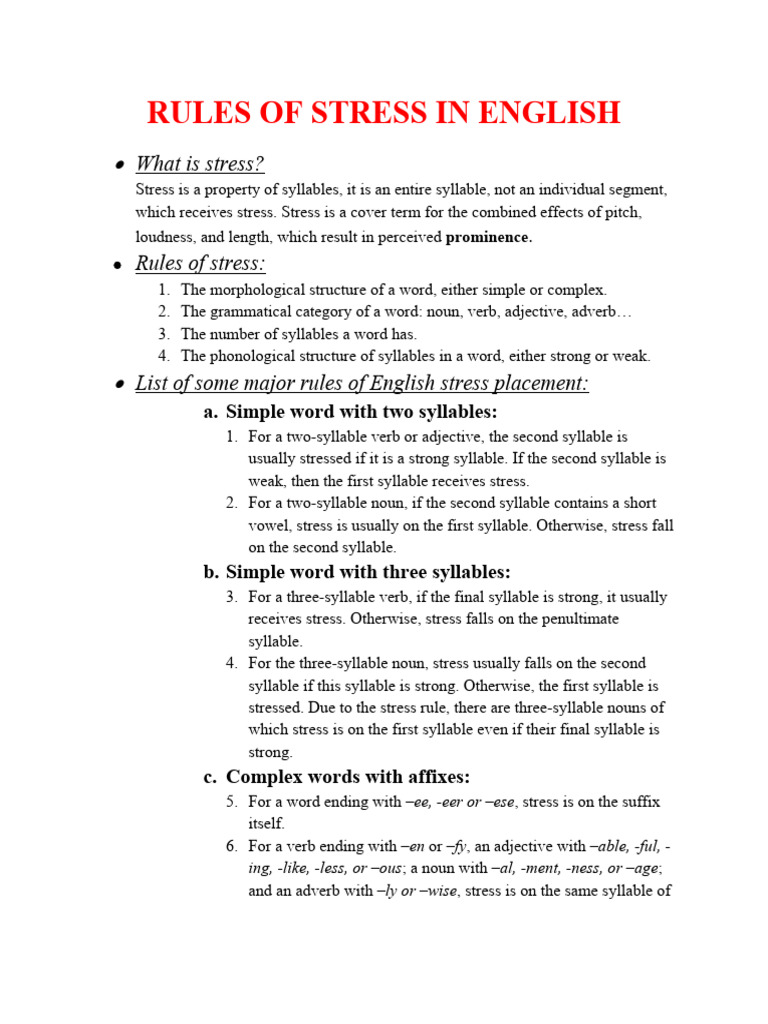 Rules of Stress in English | PDF | Stress (Linguistics) | Word