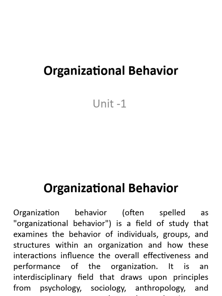 Organizational Behavior: Unit - 1 | PDF | Attitude (Psychology) | Classical Conditioning