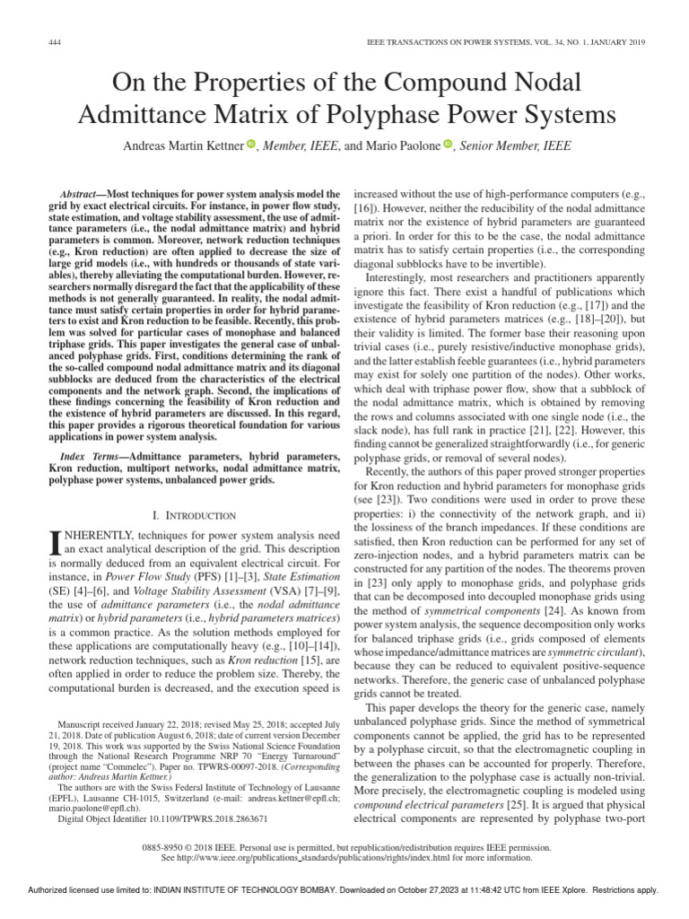 Properties of The Compound Nodal Admittance Matrix of Polyphase Power ...