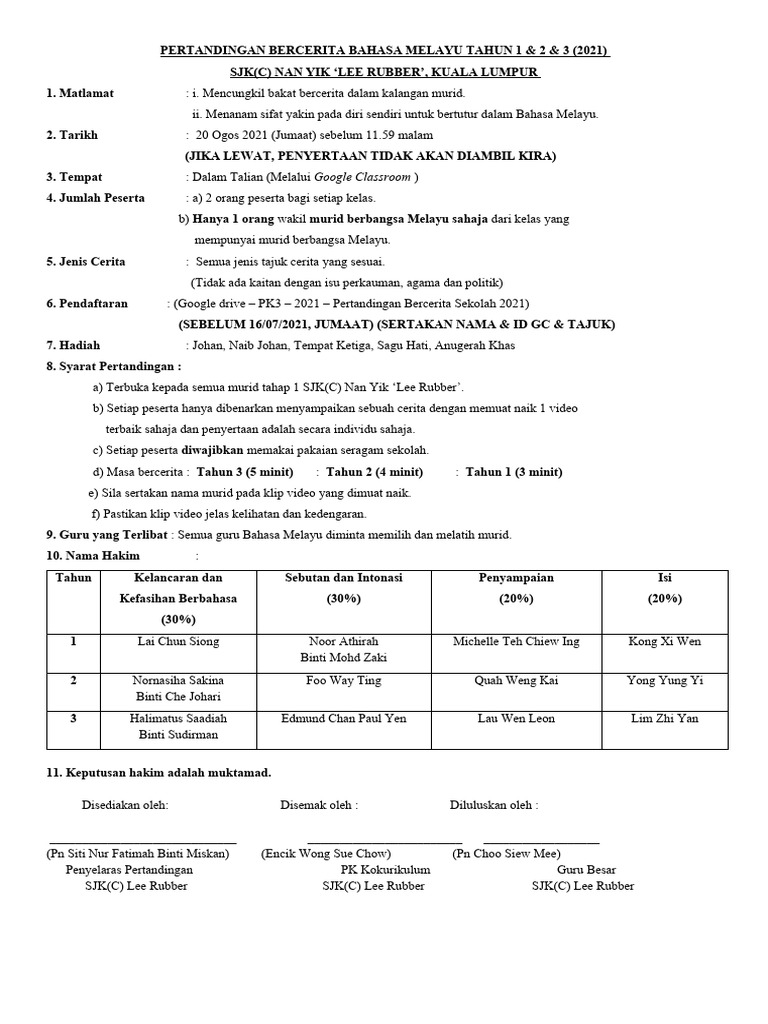 Pertandingan Bercerita Tahap 1 2021 Pdf