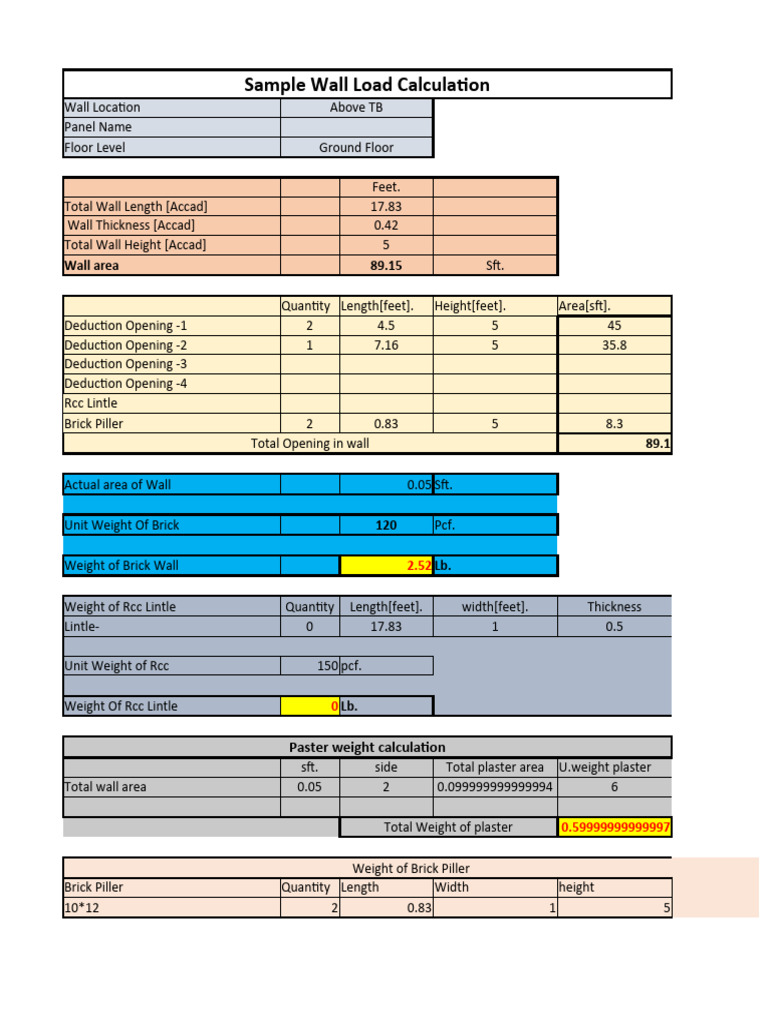 Brick Wall Load Calculation TB | PDF