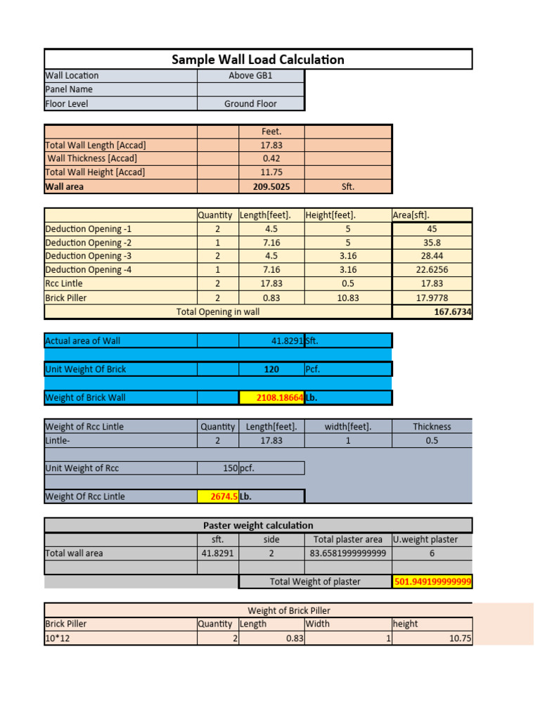 Brick Wall Load Calculation | PDF | Structural Engineering | Metrology