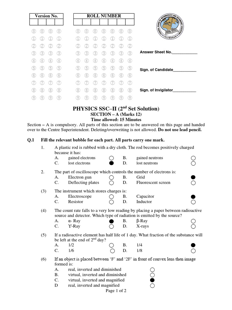 Physics SSC-II Model Question Paper | PDF | Nuclear Fission | Nuclear Reaction