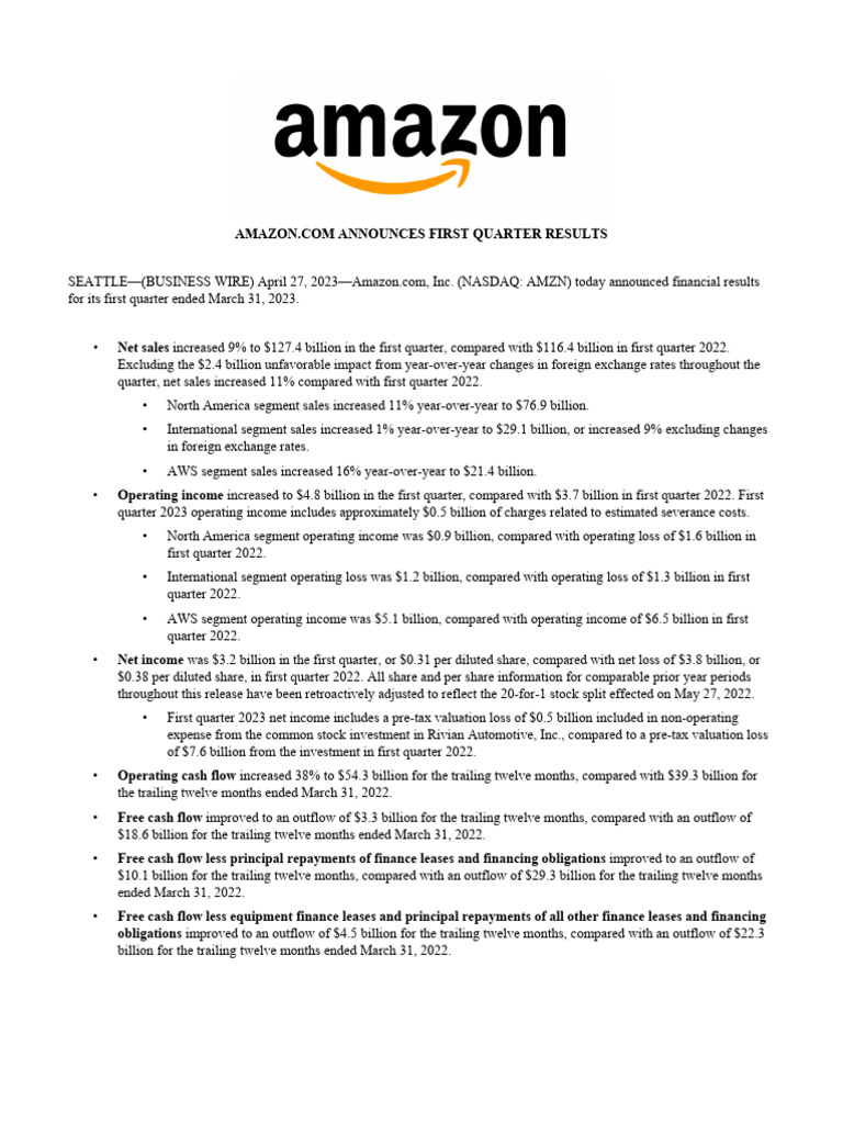 Q1 2023 Amazon Earnings Release | PDF | Amazon Web Services | Debt