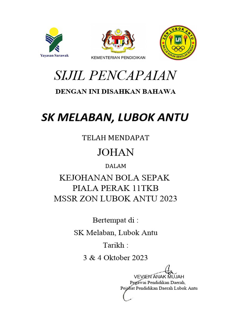 Template Sijil Penyertaan JOHAN | PDF