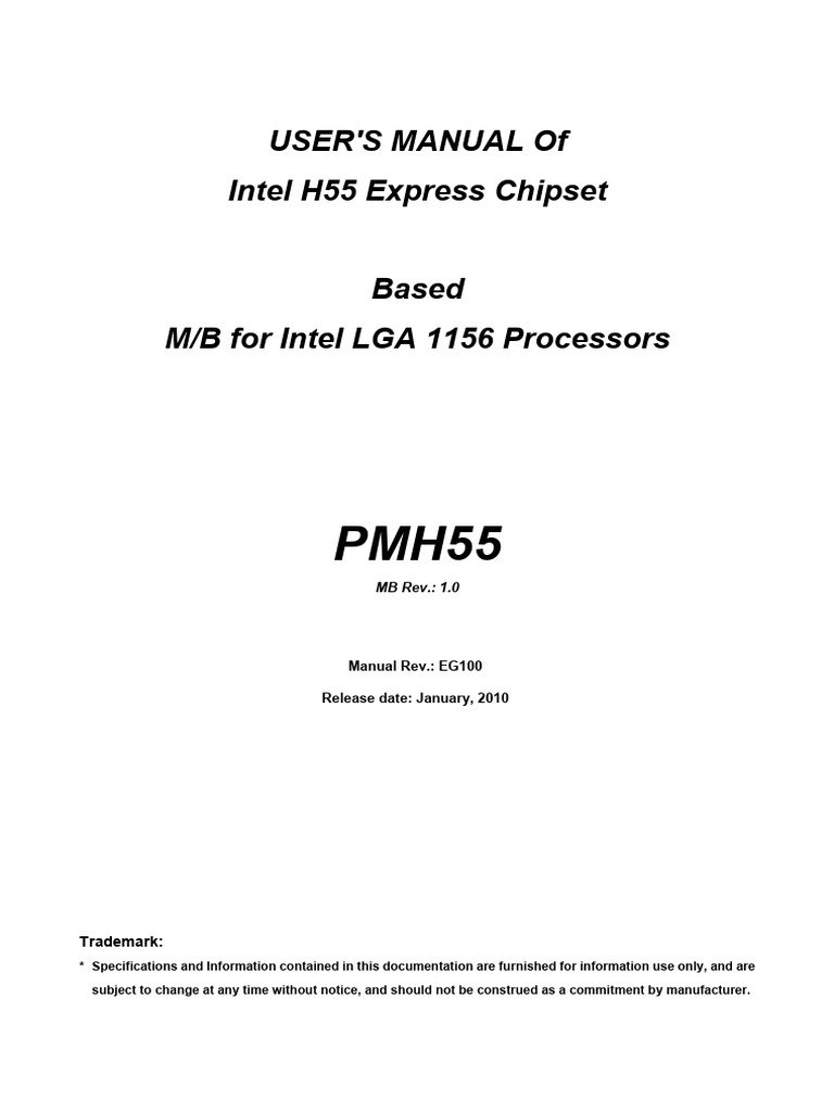 User'S Manual of Intel H55 Express Chipset: Trademark | PDF | Usb | Bios