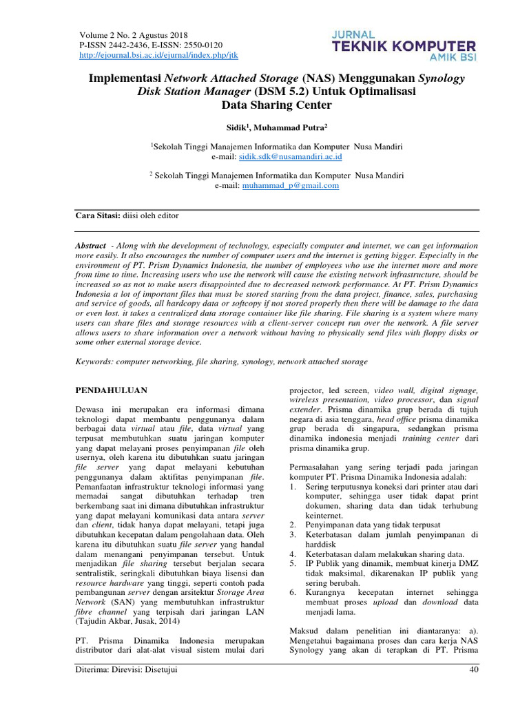 Implementasi Network Attached Storage (NAS) Menggunakan Synology Disk Station Manager (DSM 5.2 ...