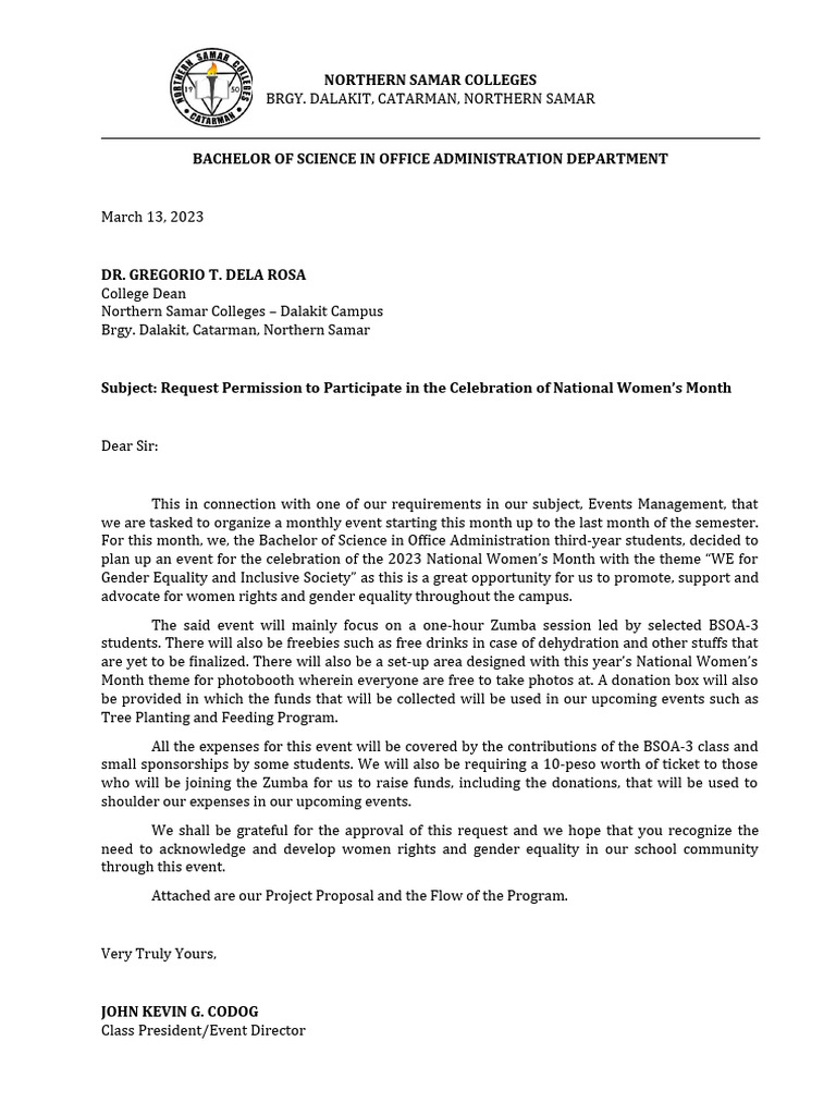 Letter For The National Womens Month Celebration | PDF