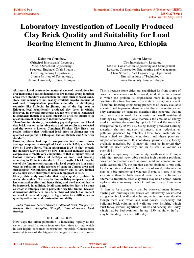 Laboratory Investigation of Locally Produced Clay Bricks Quality and ...