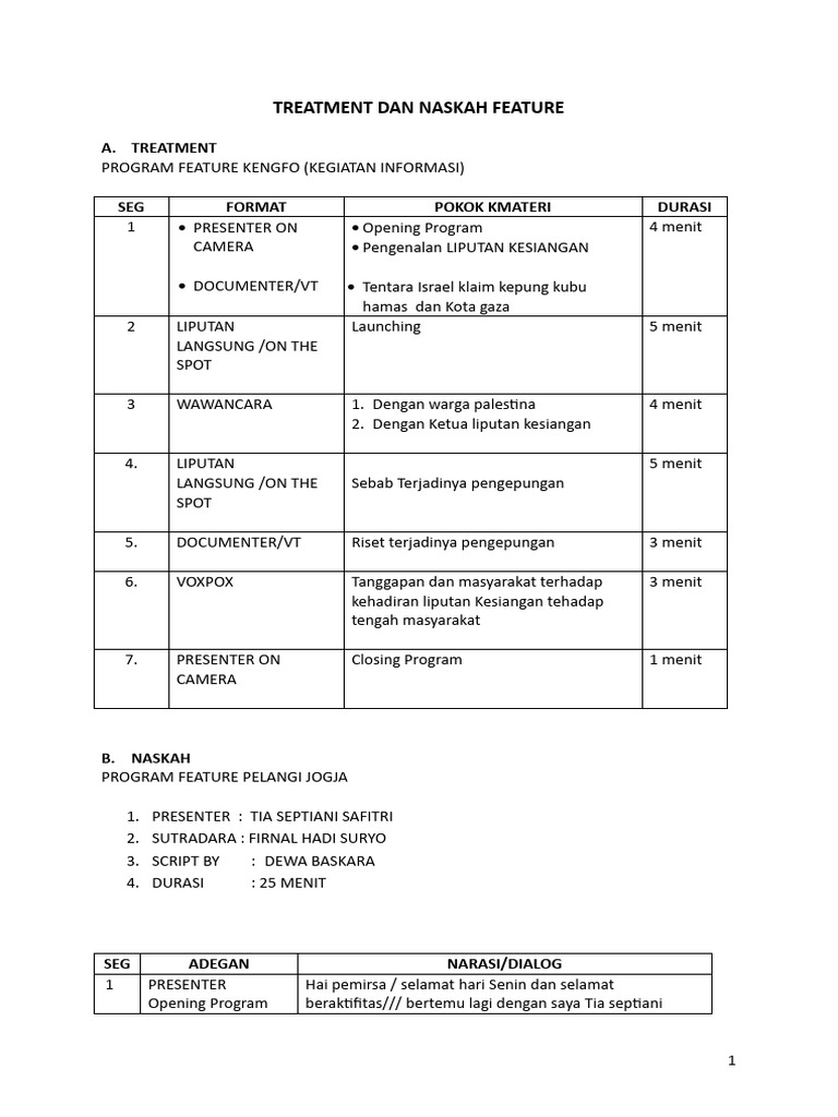 Contoh Treatment Dan Naskah Feature | PDF
