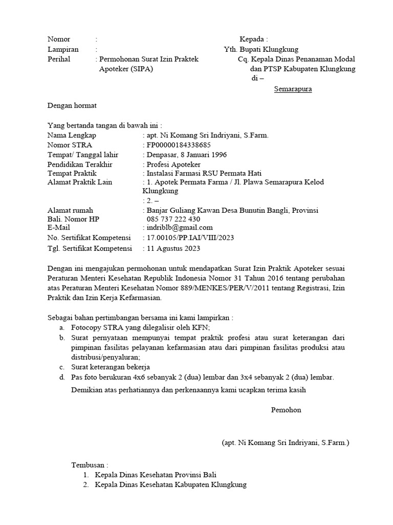 Permohonan SIPA APF | PDF | Kesehatan Holistik