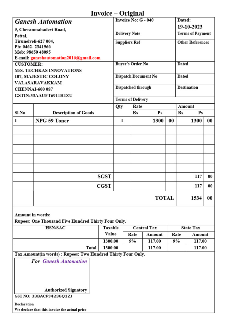 Invoice for Techkas Innovations | PDF