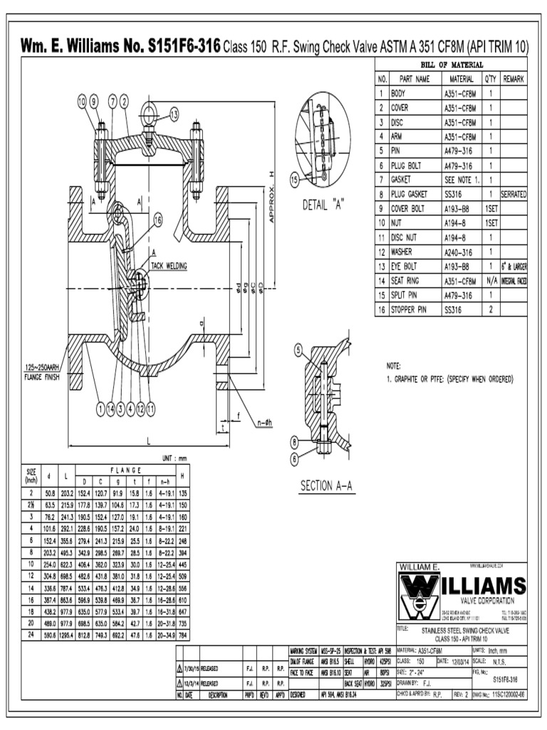 Williams Check Valve Drawing | PDF