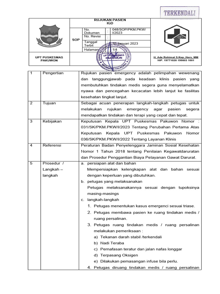 3.3.1.2 b2 SOP RUJUKAN PASIEN IGD | PDF
