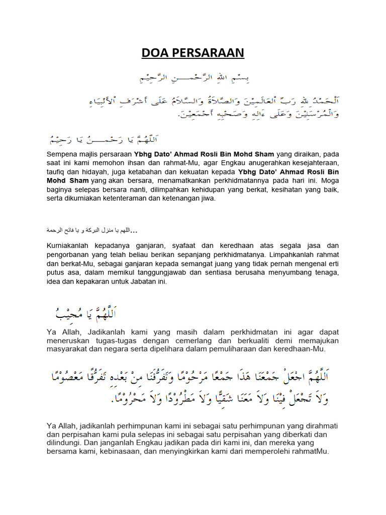 Doa Persaraan Dato’ Ahmad Rosli | PDF | Agama & Spiritualitas
