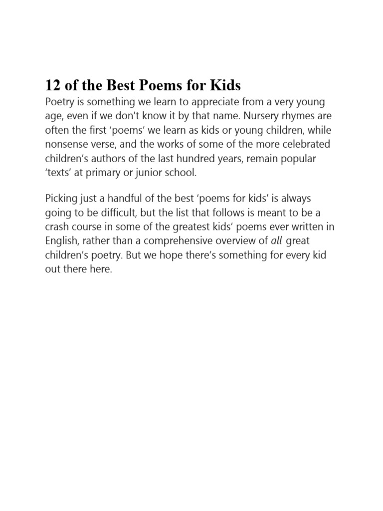 12 of The Best Poems For Kids | PDF | Language Arts & Discipline | Poetry