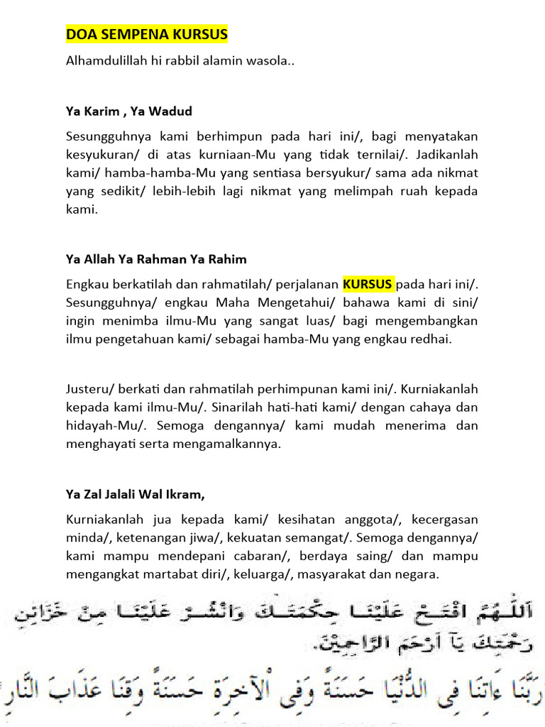 Doa Sempena Kursus | PDF | Pengembangan Diri | Agama & Spiritualitas