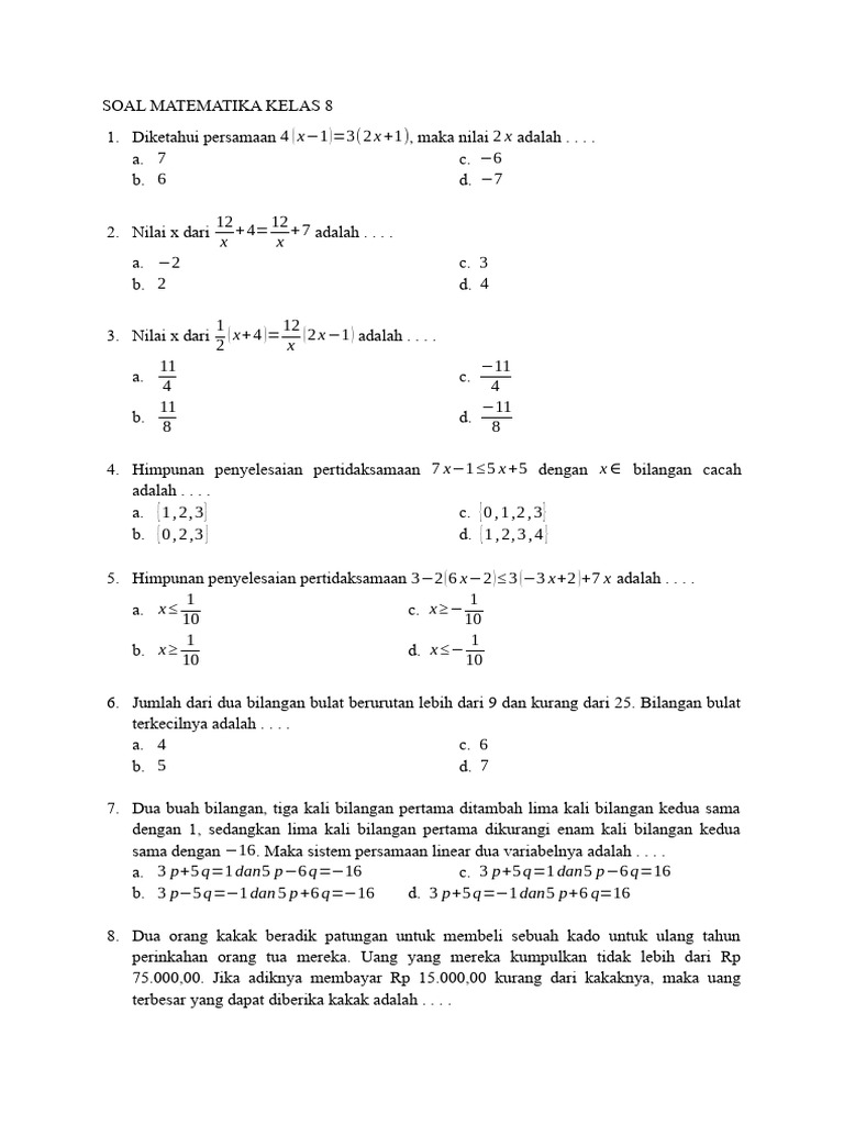 Soal Matematika Kelas 8 | PDF