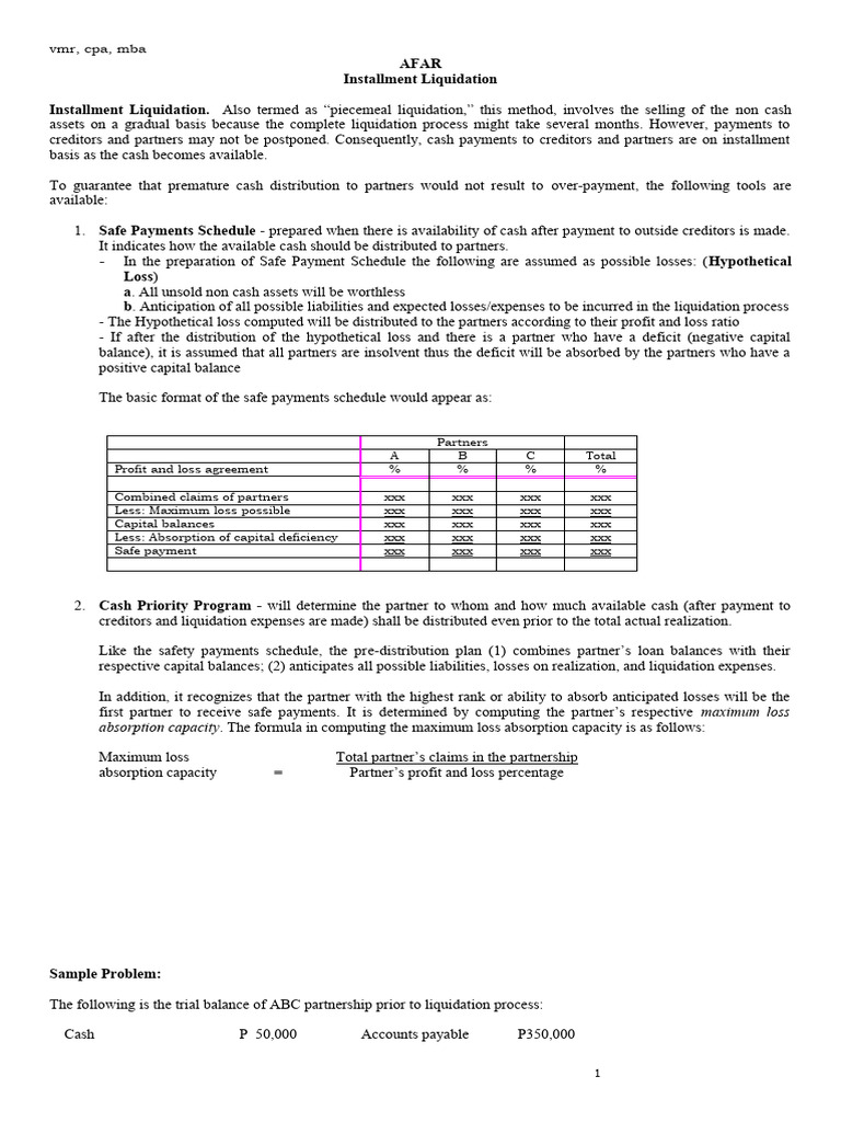 Refresher Partnership Liquidation Installment | PDF | Book Value ...