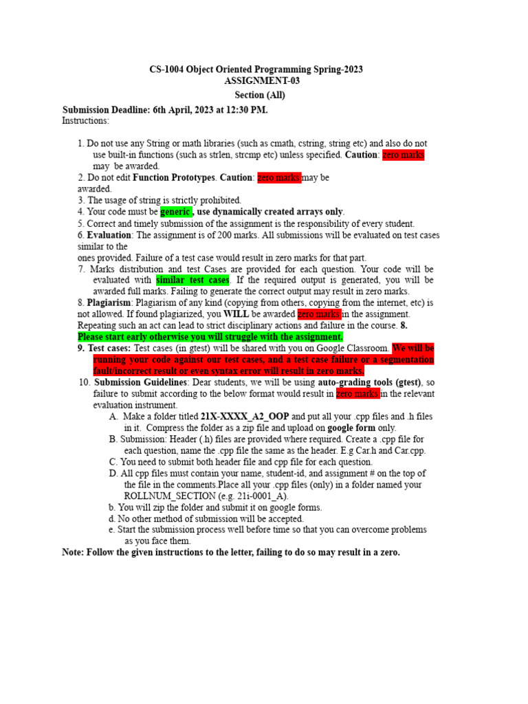 Oop Assignment3 Spring2023 Pdf Constructor Object Oriented Programming Programming 4024