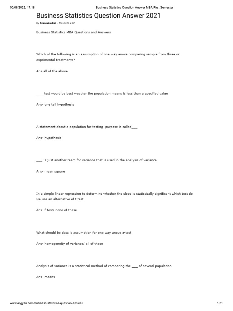 Business Statistics Question Answer MBA First Semester | Download Free ...