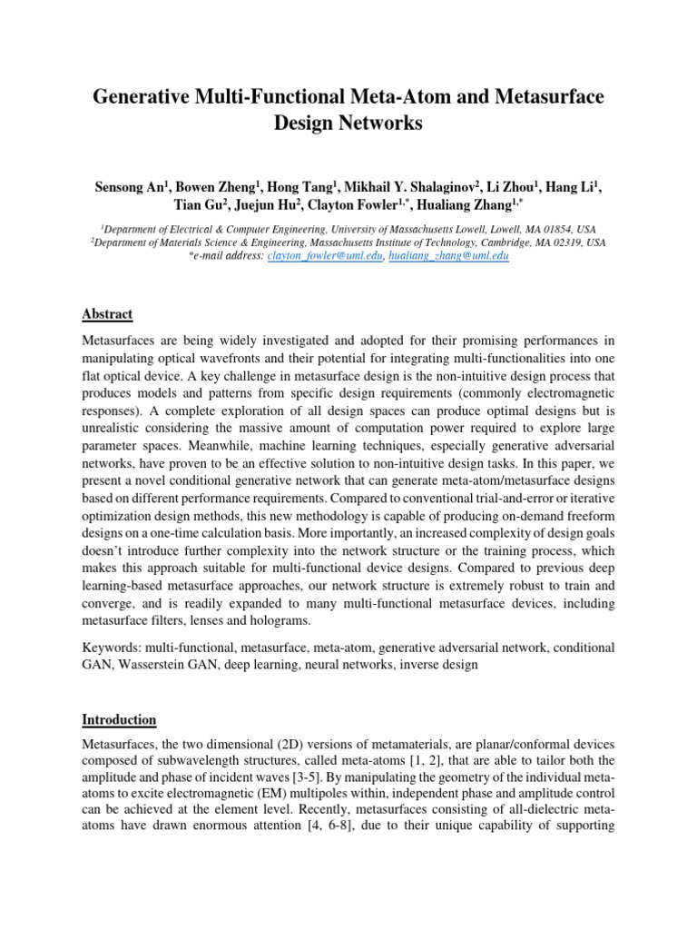 Generative Multi-Functional Meta-Atom and Metasurface Design Networks - Arxiv | PDF ...