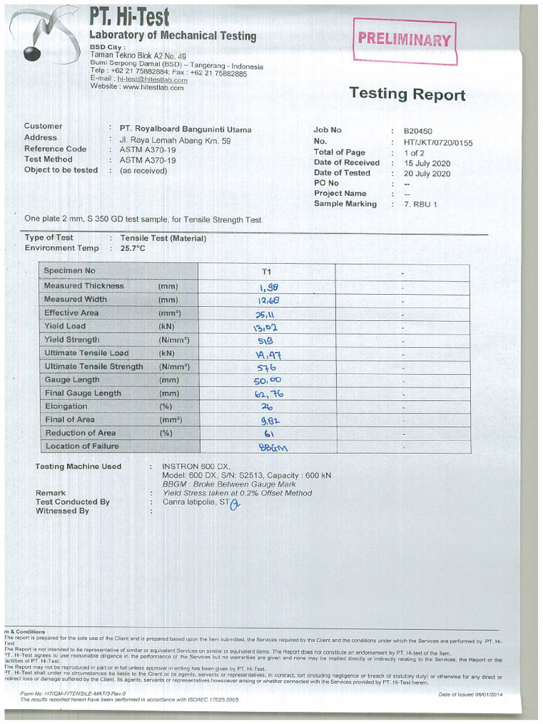 Uji Steel Plate RBU (Hi-Test) - 2 | PDF