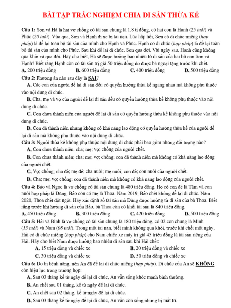 10 Câu TN Chia Tài S N | PDF