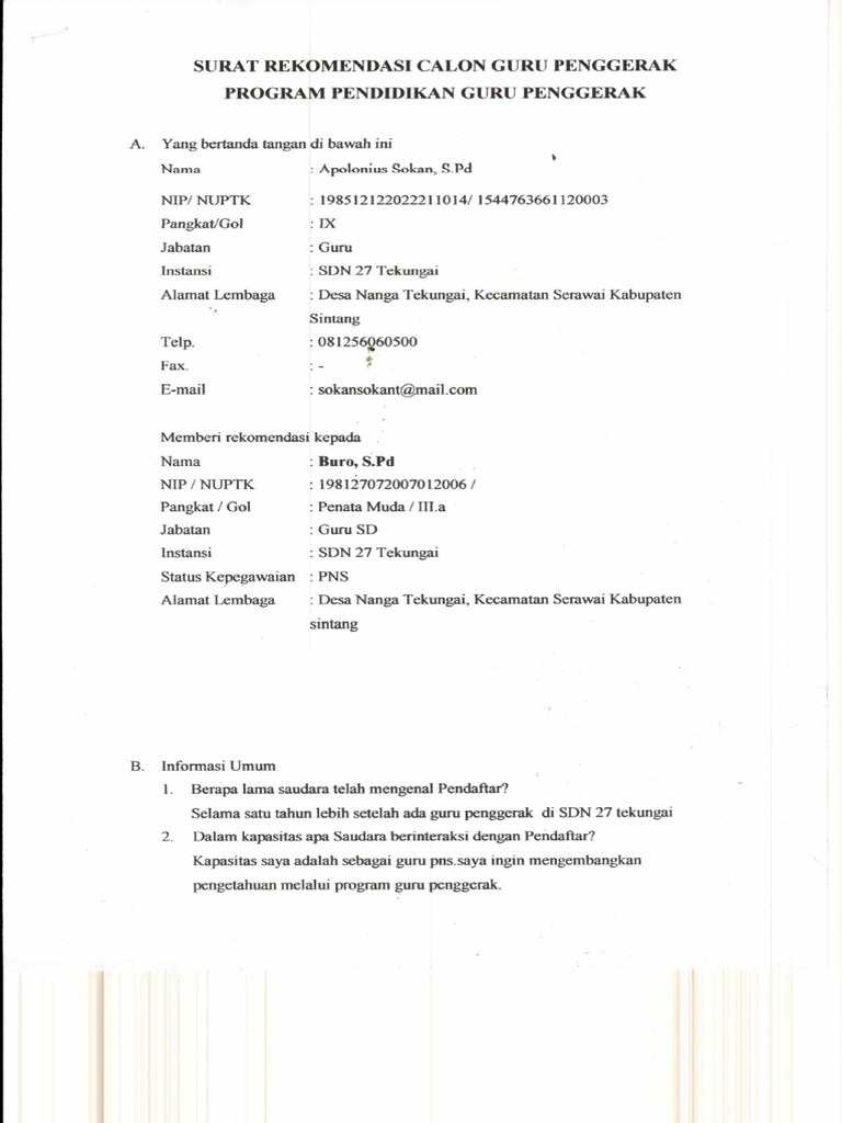 Surat Rekomendasi CGP | PDF