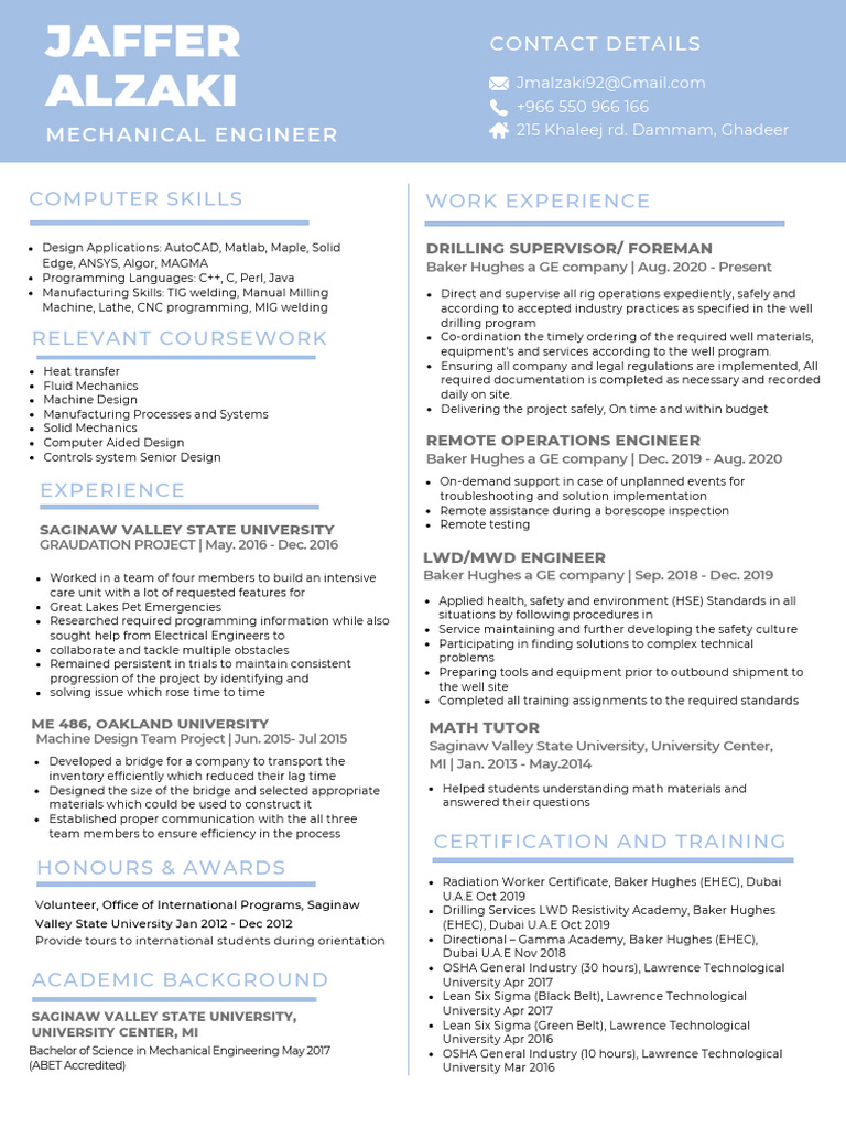 Mechanical Engineer: Work Experience Computer Skills | PDF | Six Sigma ...