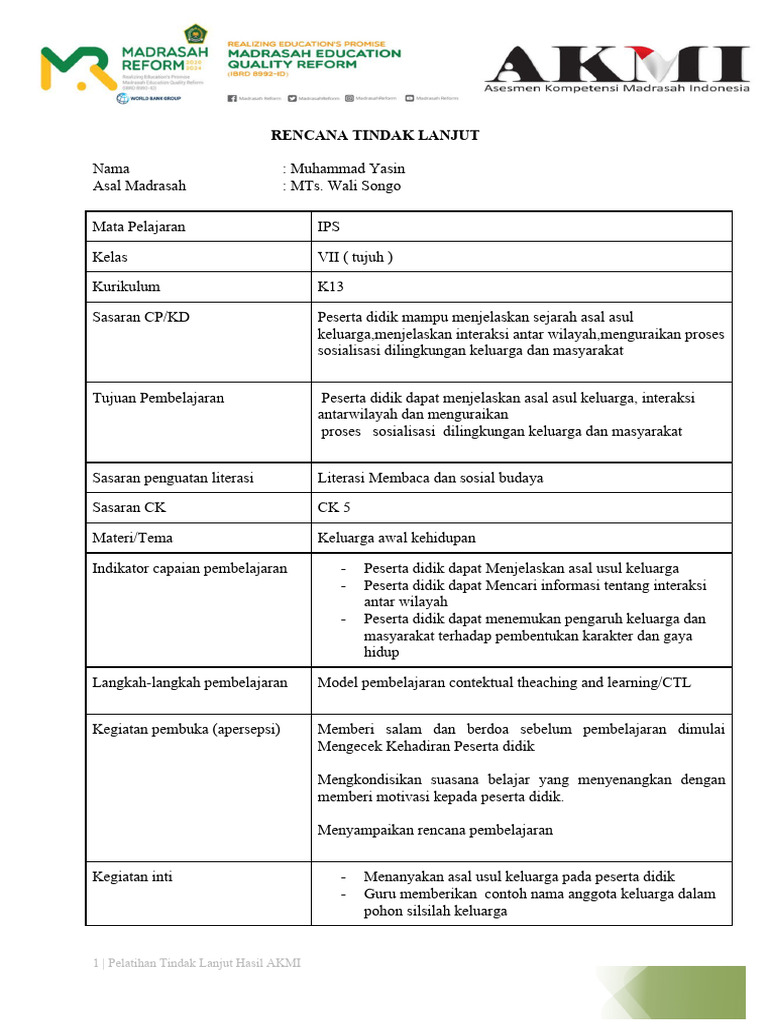 Contoh Rencana Tindak Lanjut | PDF