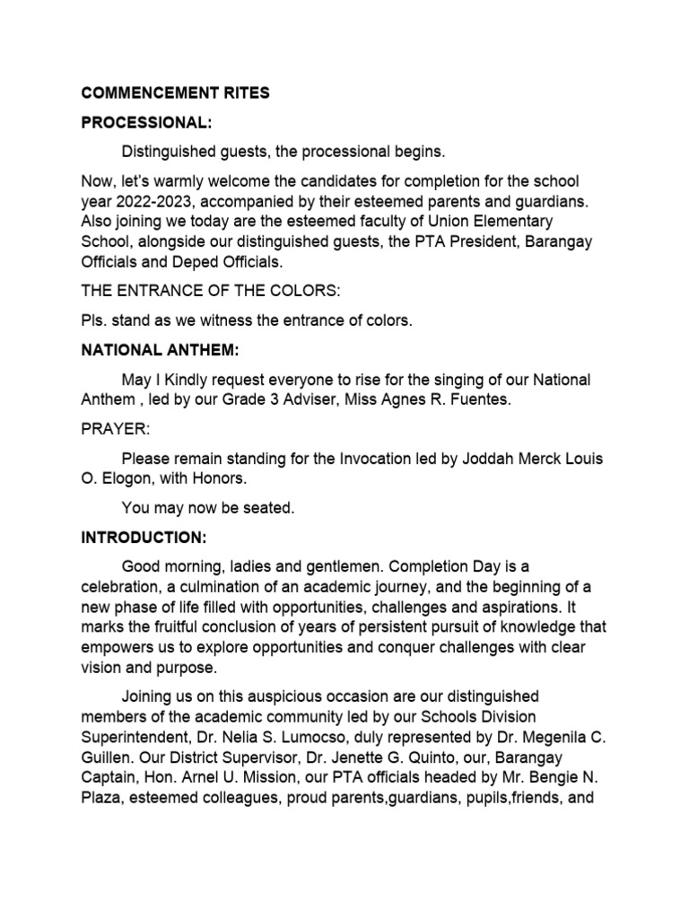 Commencement Rites Emcee Script | PDF