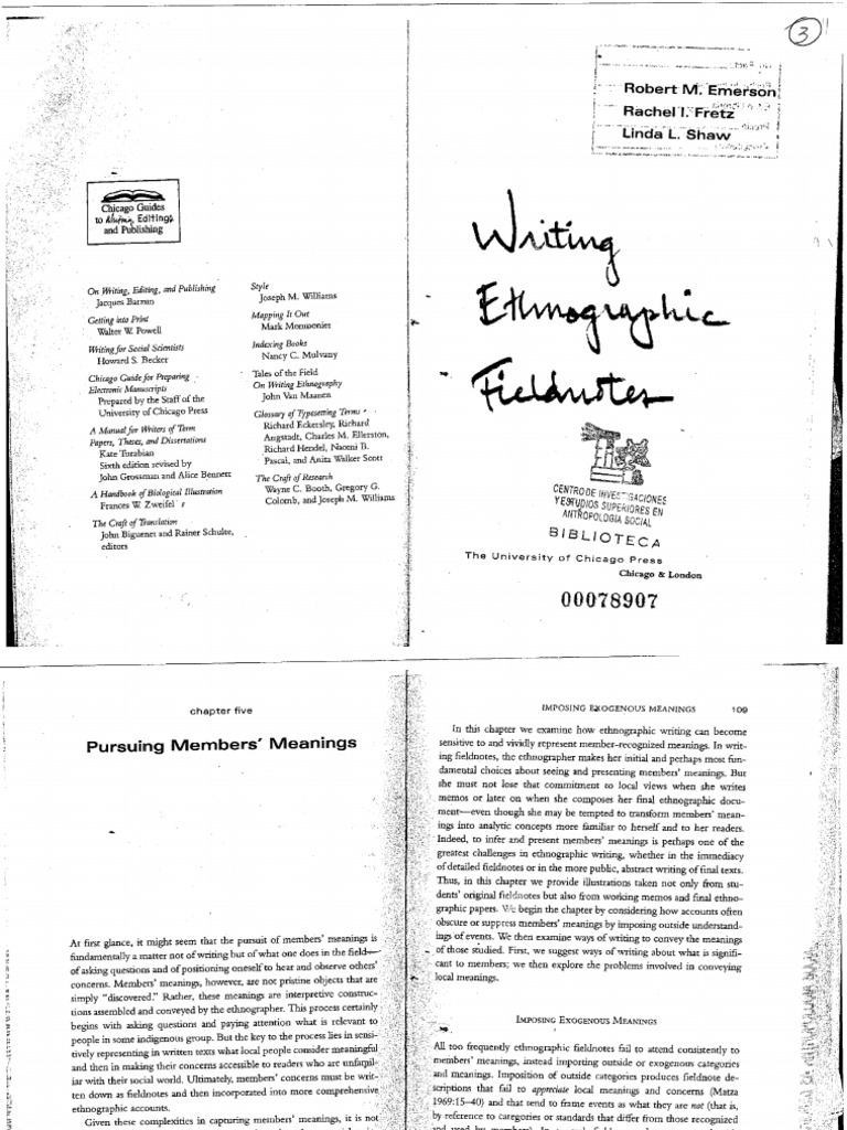 3 - Emerson, Fretz, Shaw. Writing Ethnografic... 5, Pursuing... | PDF