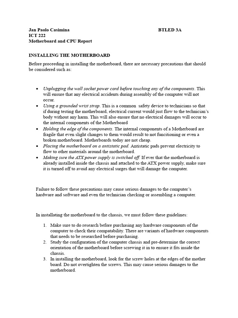 Ict Motherboard and Cpu Report | PDF | Computer Hardware | Manufactured ...