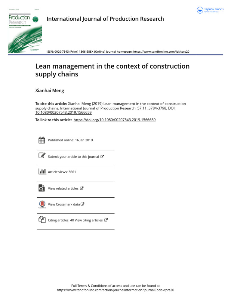 Lean Management in The Context of Construction Supply Chains | PDF | Lean Manufacturing | Supply ...