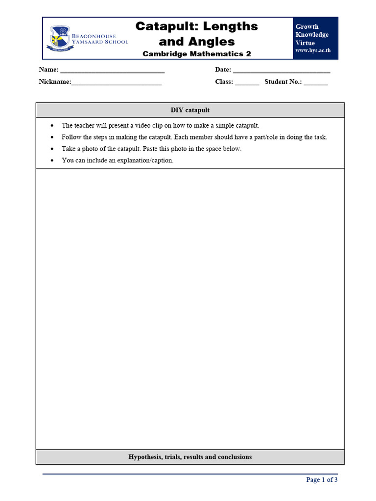 Catapult Worksheet | PDF | Science