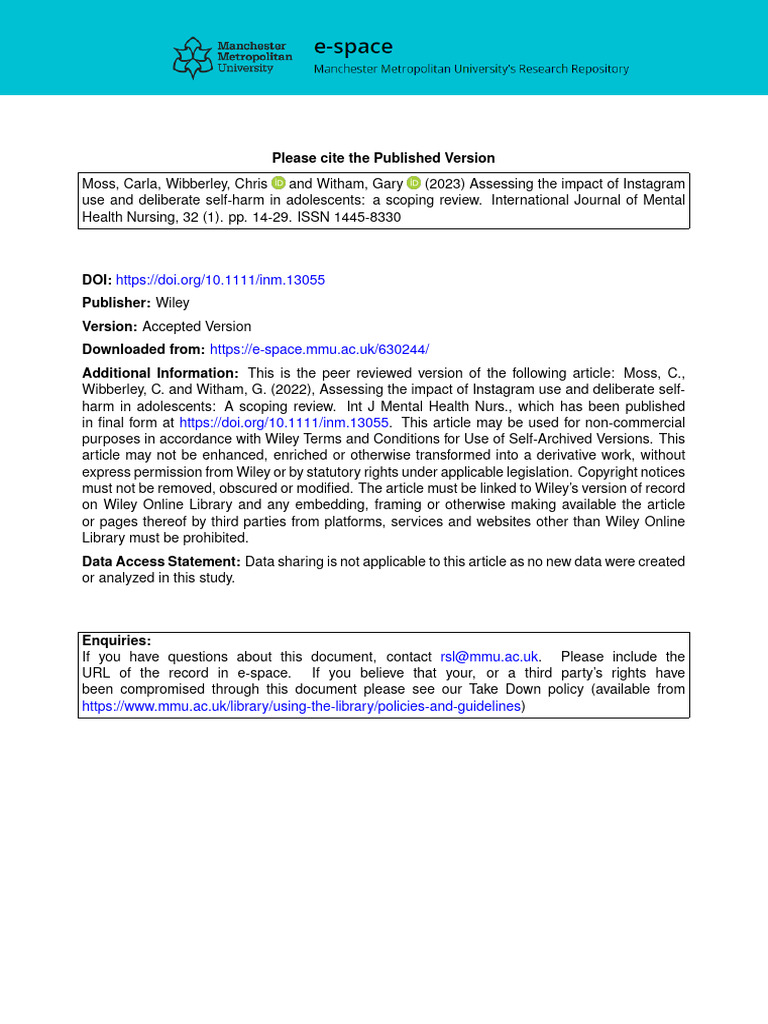 Instagram Use and DSH Accepted Version | PDF | Self Harm | Social Media