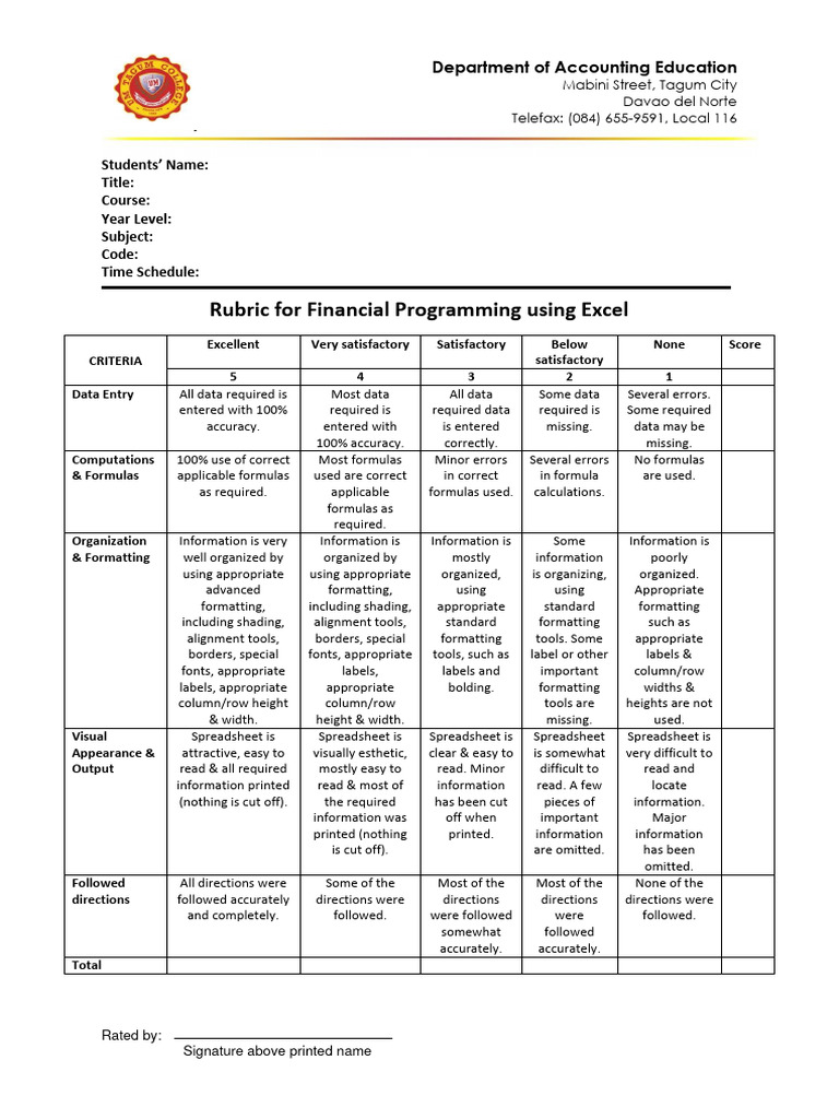 Edited Rubric Spreadsheet | PDF | Spreadsheet | Microsoft Excel