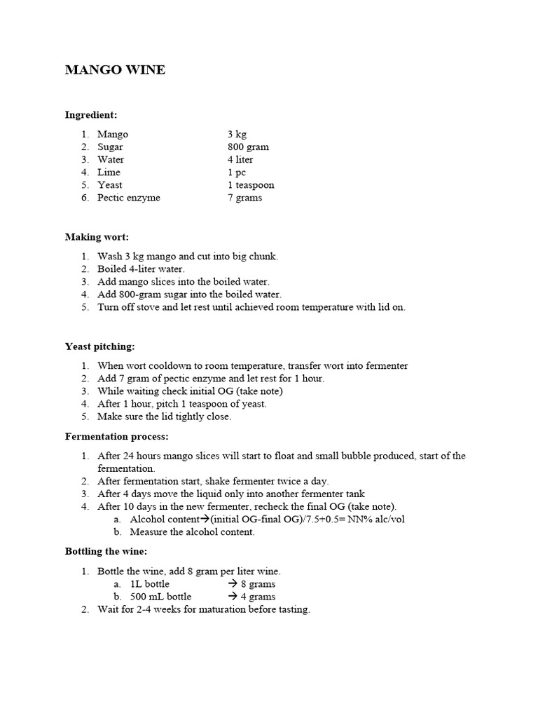 Homemade Mango Wine Recipe | PDF