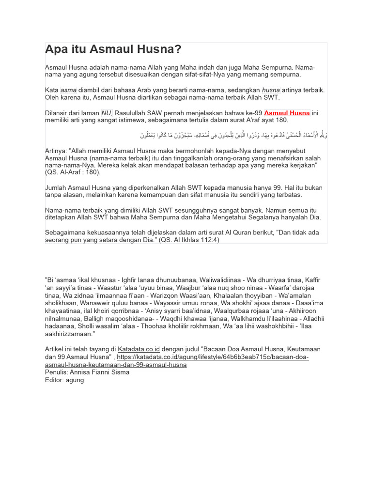 Doa Asmaul Husna | PDF